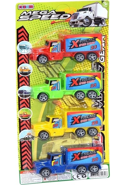 Kahraman Oyuncak 4'lü Renkli Kamyon Kartela Set