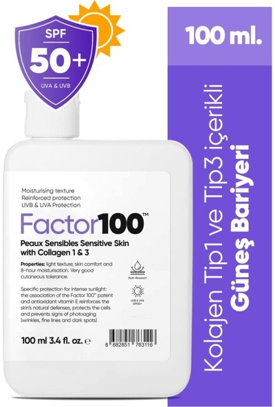 FACTOR100 Ultra Nemlendirici Leke Karşıtı Yüksek Koruma SPF50+ 100 ml