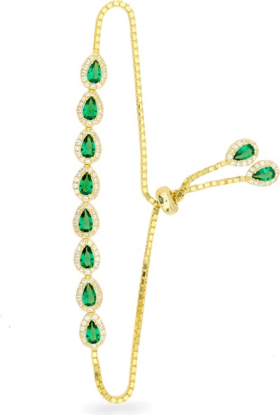 Silver Anka 925 Ayar Gümüş Zümrüt Yeşili Damla Taş Gold Bileklik Silver Anka 925 Ayar Gümüş Zümrüt Yeşili Damla Taş Gold Bileklik