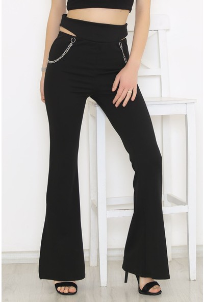 Beli Dekolteli Zincirli Pantolon Siyah - 21277.101.