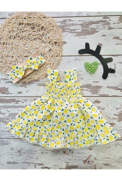 RS Hediyelik Trend Yazlık Limon Desenli Bebek Elbisesi ve Saç Bandı Hediye! RS Hediyelik Trend Yazlık Limon Desenli Bebek Elbisesi ve Saç Bandı Hediye!