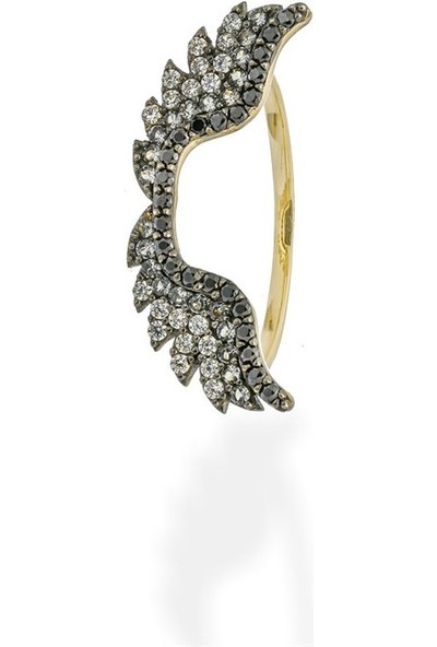 Altın Nesil Kanat Model Siyah Taşlı Altın Yüzük