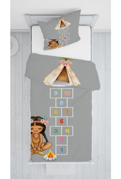 Halımarkt Kızılderili Kız Seksekli Çocuk Odası Yatak Örtüsü Takımı