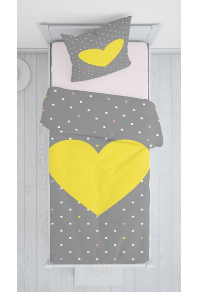 Halımarkt Sarı Kalpli Çocuk Odası Yatak Örtüsü Takımı
