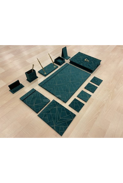 Ömür Ofis Kadife Simetri Sümen Takımı - Yeşil Ömür Ofis Kadife Simetri Sümen Takımı - Yeşil