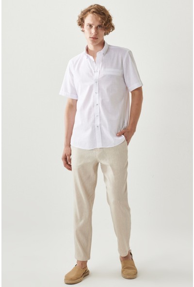 AC&Co / Altınyıldız Classics Slim Fit %100 Pamuk Düğmeli Yaka Flamlı Casual Gömlek AC&Co / Altınyıldız Classics Slim Fit %100 Pamuk Düğmeli Yaka Flamlı Casual Gömlek