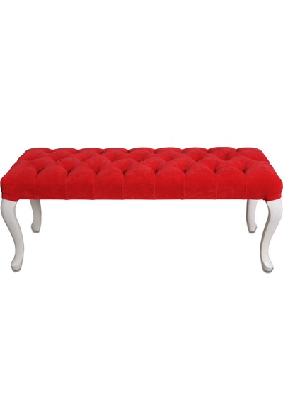 Masifart Kapri 120 cm Kırmızı Kapitoneli Bench Puf Beyaz Lake