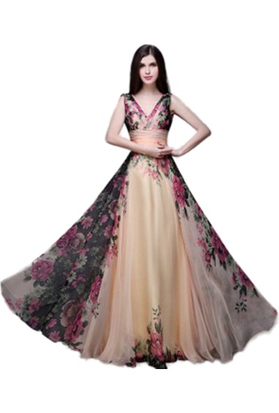 Janae Çiçek Işlemeli Şifon Uzun Elbise S - Çok Renkli (Yurt Dışından)