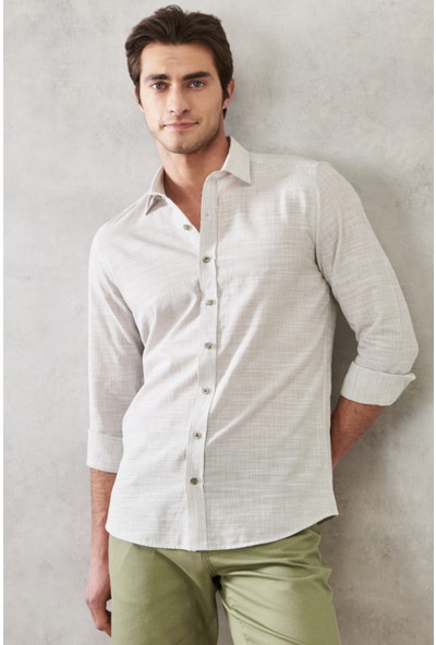 Altınyıldız Classics Slim Fit Dar Kesim %100 Pamuk Çizgili Uzun Kollu Gömlek