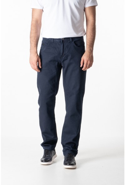 Zeki Özer Erkek Lacivert Puantiye Desenli Yüksek Bel Boru Paça Pantolon