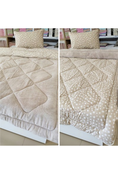 Ete Hometex Welsoft Pufidik Çift Yönlü Tek Kişilik Yorgan Bej Yıldızlı 8696474000038
