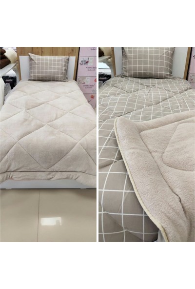 Ete Hometex Welsoft Pufidik Çift Yönlü Tek Kişilik Yorgan Bej Kareli 8696474000045