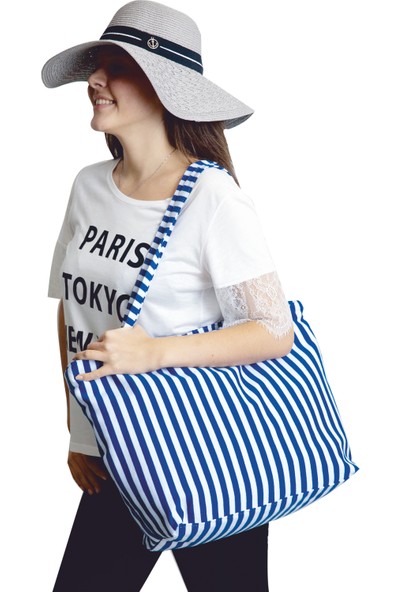Kadın Çizgili Plaj Çantası 7023 Kadın Çizgili Plaj Çantası 7023