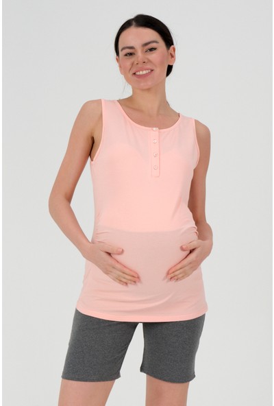 Prettychic Mama Hamile Emzirme Detaylı Düğmeli Kalın Askılı Basic Tişört Prettychic Mama Hamile Emzirme Detaylı Düğmeli Kalın Askılı Basic Tişört