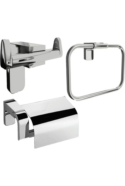 Fnd Home Paslanmaz Lux 3 Lü Banyo Set Kapaklı Kağıtlık, Yuvarlak Havluluk, Bornoz Askılık Fnd Home Paslanmaz Lux 3 Lü Banyo Set Kapaklı Kağıtlık, Yuvarlak Havluluk, Bornoz Askılık