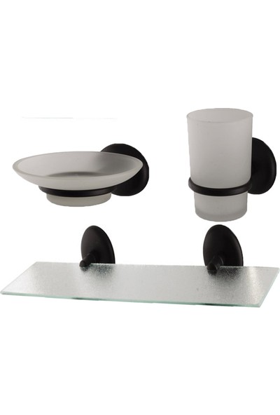Fnd Home Siyah Banyo Aksesuarı Etejer, Sabunluk, Diş Fırçalık 3 Lü Set Fnd Home Siyah Banyo Aksesuarı Etejer, Sabunluk, Diş Fırçalık 3 Lü Set