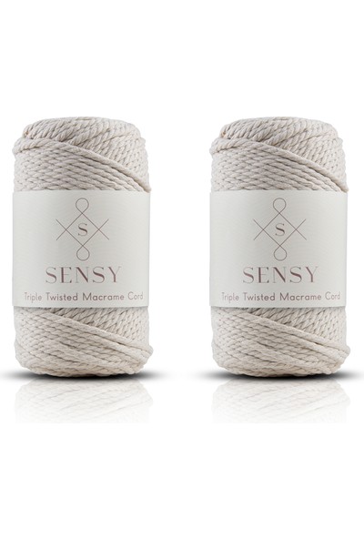 Sensy Premium 3 Büküm 500 gr 2'li Set Makrome Ipi 3mm Üç Büküm Taranan Makrome Halat Ip Ekru Sensy Premium 3 Büküm 500 gr 2'li Set Makrome Ipi 3mm Üç Büküm Taranan Makrome Halat Ip Ekru