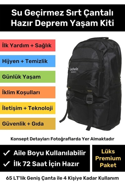 Lacheln Lüks Premium Paket Kapsamlı Hazır Deprem Çantası Afet Ilk Yardım Büyük Acil Durum Sırt Yaşam Kiti Lacheln Lüks Premium Paket Kapsamlı Hazır Deprem Çantası Afet Ilk Yardım Büyük Acil Durum Sırt Yaşam Kiti