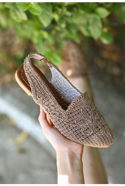 Modalem Krem Örgülü Kadın Sandalet 38588