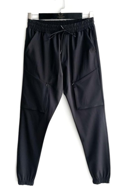 Modalem Önü Cepli Paçası Lastikli Siyah Pantolon 38642