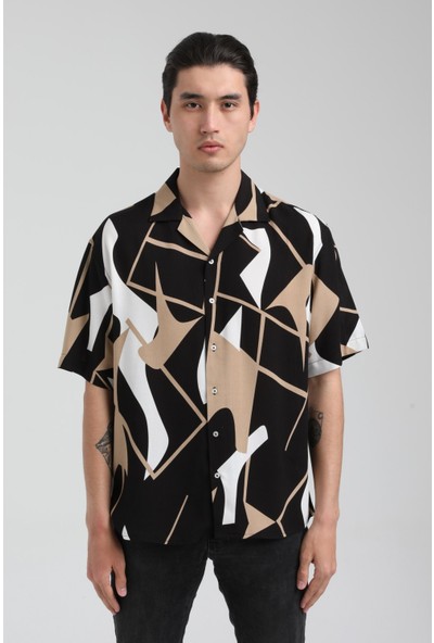 New World Polo Gömlek Yaka Siyah Oversize Gömlek 22SSM30114