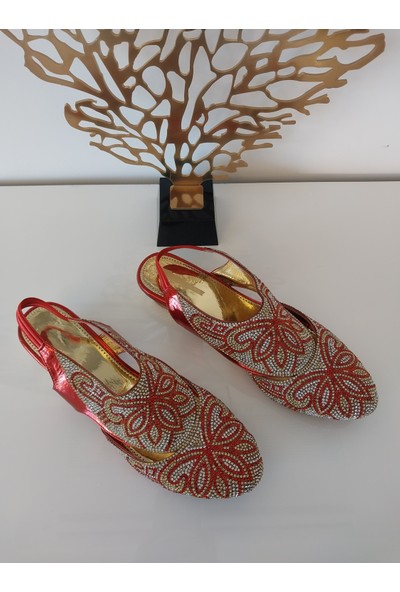 Hindistandan Ithal Geleneksel Hint Kadın Abiye Terlik Şık ve Estetik Tasarım Renkli Desenli Kınalık