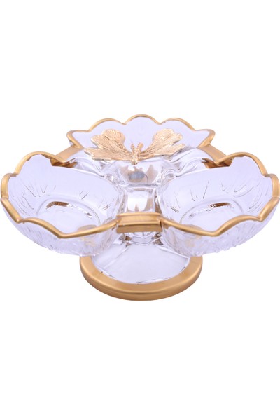 Nusnus Cam Ayaklı 3 Bölümlü Kelebekli Servis 21 cm Nusnus Cam Ayaklı 3 Bölümlü Kelebekli Servis 21 cm