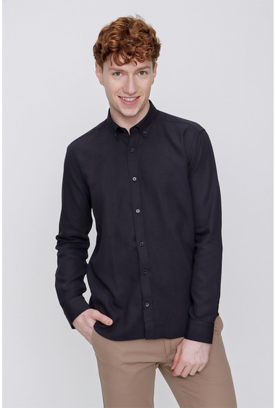 Morven Erkek Siyah Pamuk Jakarlı Slim Fit Dar Kesim Gömlek Morven Erkek Siyah Pamuk Jakarlı Slim Fit Dar Kesim Gömlek