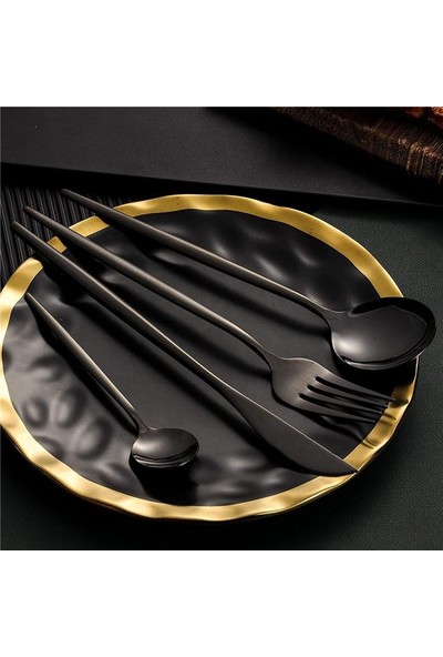 Porland Akayev 24 Parça Paslanmaz Çelik Siyah Çatal Bıçak Takımı