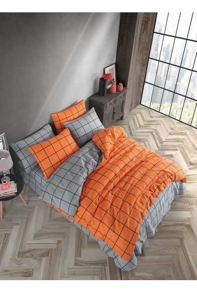Always Turuncu Kare Tek Kişilik Çift Taraflı Nevresim Takımı