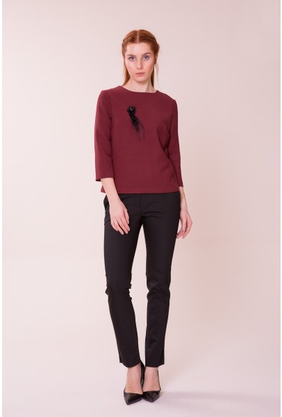 Şarap Rengi Bluz-Pantolon Kadın Takım