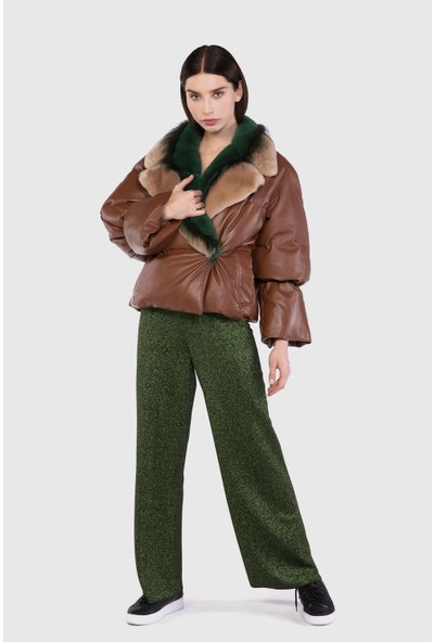 Renkli Kürk Yaka Deri Kaztüyü Taba Mont Renkli Kürk Yaka Deri Kaztüyü Taba Mont