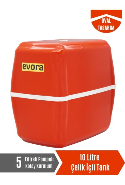 Evora 5 Filtreli 10 L Pompalı Kırmızı Kapalı Oval Kasa Su Arıtma Cihazı