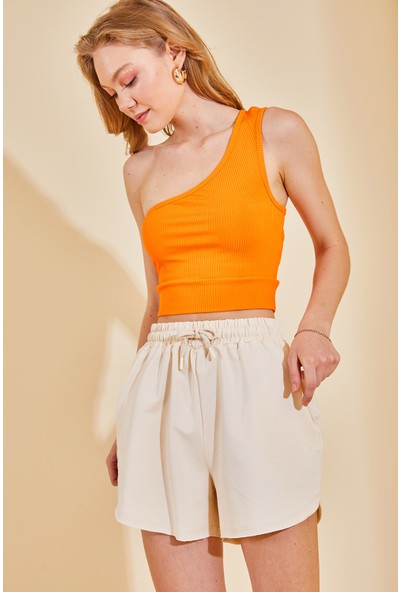 Krem Lastikli Spor Şort 2KXK8-46265-22