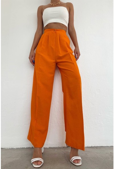 Eka Kadın Turuncu Keten Palazzo Pantolon 0999-1702