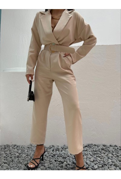 Ello Kemerli Ceket Yaka Kadın Tulum