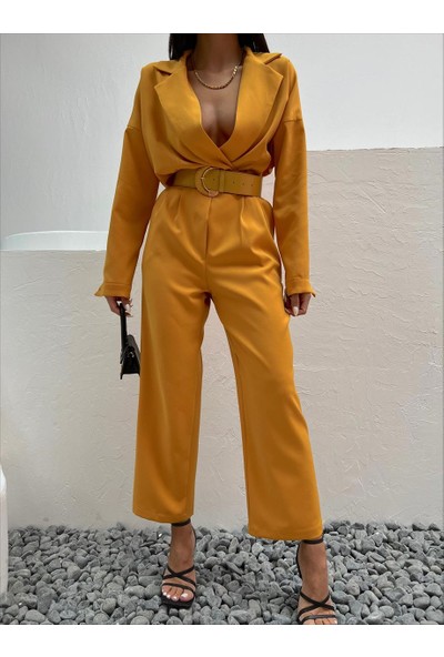 Ello Kemerli Ceket Yaka Kadın Tulum