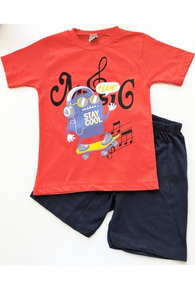 Erkek Çocuk Baskılı Penye Tişört Şort Takım