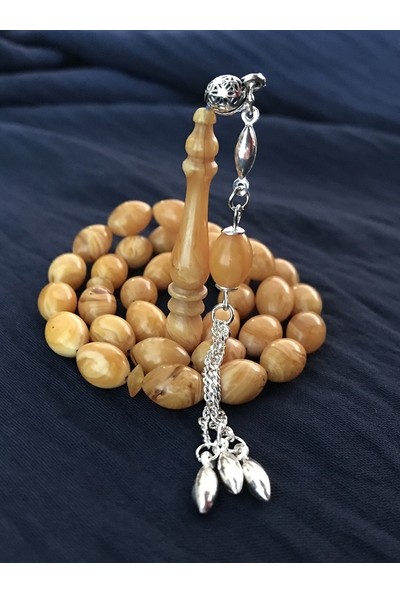 Ateş Kehribar Tesbih 925 Ayar Gümüş Püsküllü Tesbih