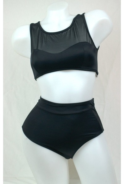 Yüksel Bel Bikini Tül Detaylı 42 - Siyah