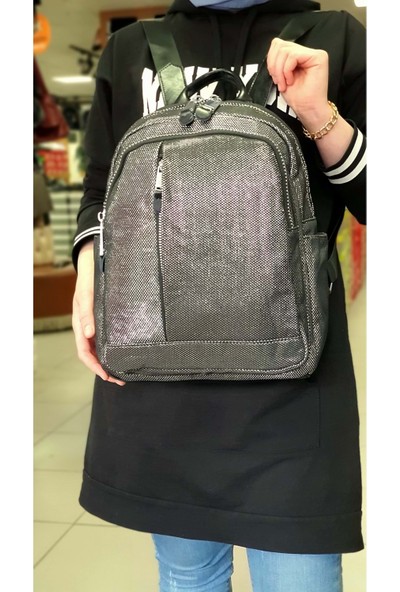 Konfores 1240 Ithal Lüks Örgü Bayan Günlük Sırt Çantası - NKT01240-GRI-TEK Ebat