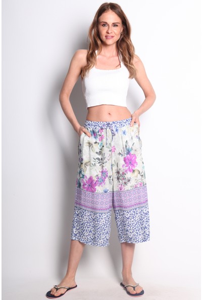 Asena Mila Çiçek Desenli Dizaltı Pantolon