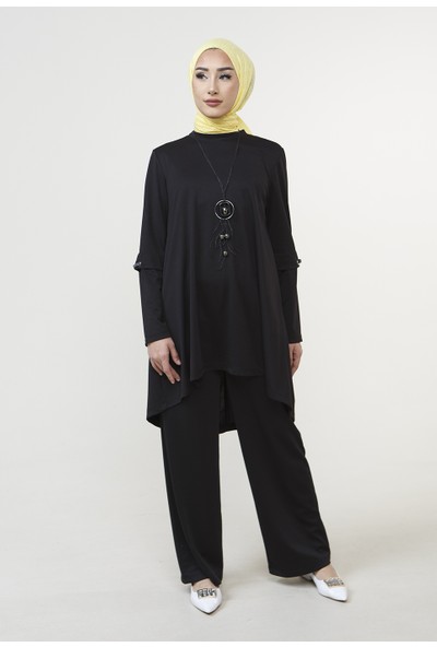 Siyah Rahat Kalıp Kolye Detaylı Ikili Takım 2227100