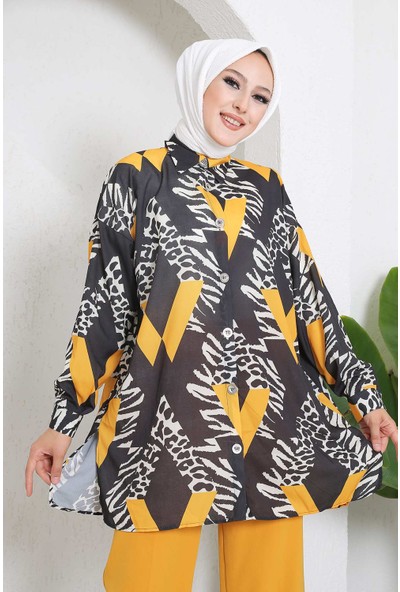 İmaj Butik Desenli Salaş Tesettür Gömlek/siyah İmaj Butik Desenli Salaş Tesettür Gömlek/siyah