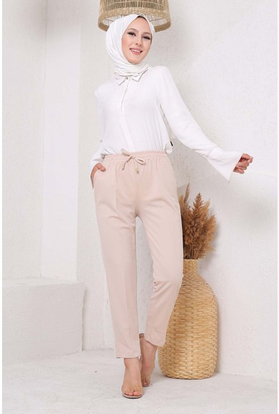 İmaj Butik Bağcık Detaylı Cepli Kalem Pantolon/bej İmaj Butik Bağcık Detaylı Cepli Kalem Pantolon/bej