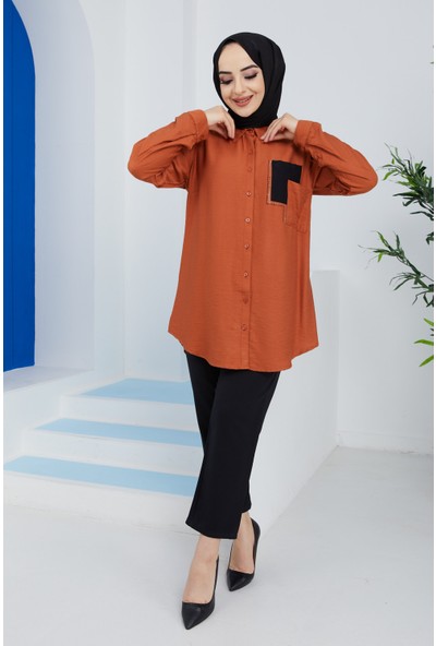 İmaj Butik Büyük Beden Cep Boncuk Detaylı Tesettür Gömlek/kiremit İmaj Butik Büyük Beden Cep Boncuk Detaylı Tesettür Gömlek/kiremit