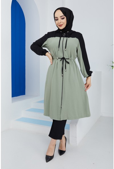 İmaj Butik Büyük Beden Beli Büzdürme Detaylı Tesettür Kap/mint