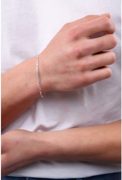 Esjewelry 925 Ayar Gümüş Figaro Erkek Bileklik 4 mm Genişlik 21 cm Uzunluk