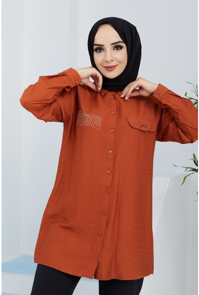 İmaj Butik Büyük Beden Boncuk Cep Detaylı Tesettür Gömlek/kiremit İmaj Butik Büyük Beden Boncuk Cep Detaylı Tesettür Gömlek/kiremit