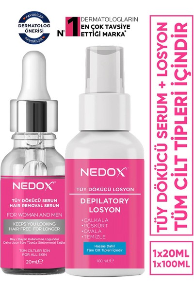 Nedox Tüy Dökücü, Tüy Azaltıcı Losyon 100 ml ve Serum 20 ml Seti Nedox Tüy Dökücü, Tüy Azaltıcı Losyon 100 ml ve Serum 20 ml Seti